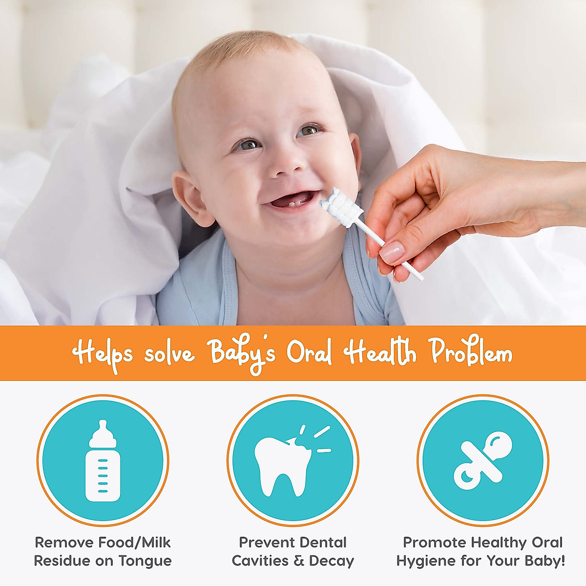 EcoFox Baby Tongue Cleaner [40 Pack] Individually Wrapped & Disposable | Infant & Newborn Babies | Soft Gauze Toothbrush with Paper Handle | Sterilized & Medical Grade Soft Gauze | 0-2 Years Old