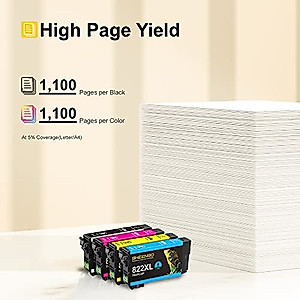 822 XL Ink Cartridges Remanufactured Replacement for Epson 822XL Ink Cartridges Combo Pack T822 T822XL to Use with Pro WF-3820 WF-4820 WF-4830 WF-4834 Printer(4 Pack-Black, Cyan, Magenta, Yellow)