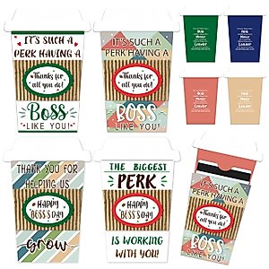 ANGOLIO Happy Boss's Day Gift Card Holders - 8Pcs Appreciation Greeting Cards Holder Thanksgiving Day Coffee Cup Thank You Gift Card Holder for Boss Thanks For All You Do Appreciation Week Coffee Gift Cards