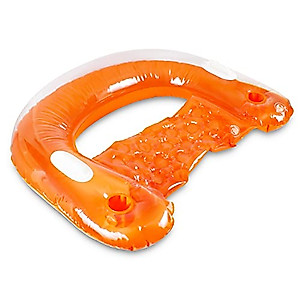 Inflatable Pool Float Lounge/Chair in Orange for Pool & Lake (35" x 40") with Cupholders for Your Favorite Drinks