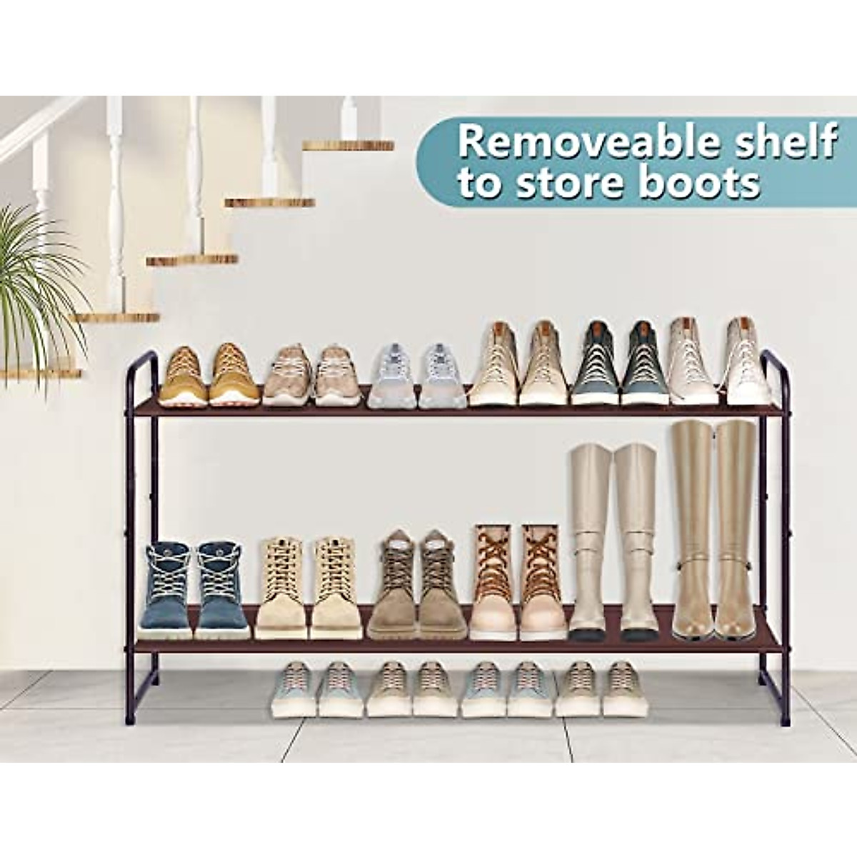 AOODA 3-Tier Long Shoe Rack for Closet Stackable Wide Shoe Shelf Organizer and Storage for Floor, Entryway (Bronze)
