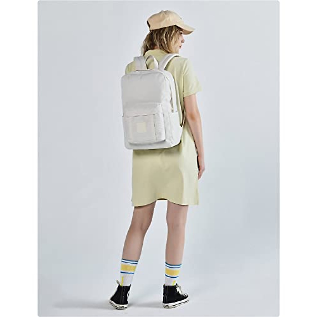 HotStyle 599s Simple Backpack, Classic Bookbag with Multi Pockets, Durable for School & Travel, Beige