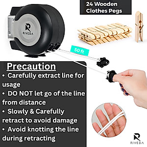 RIVEDA Retractable Double Clothesline with 24 Clothes Pins - Heavy Duty Clothes Line Indoor & Outdoor Laundry Line - (2 x 50 Feet) Dual Clothing line - Easy Installation (Black)