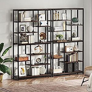 Tribesigns 79 Inches Tall Bookcase with Open Shelves, 9-Tier Industrial Bookshelf, 10 Cubes Etagere Storage Shelves Display Shelf for Home Office, Vintage Brown & Black