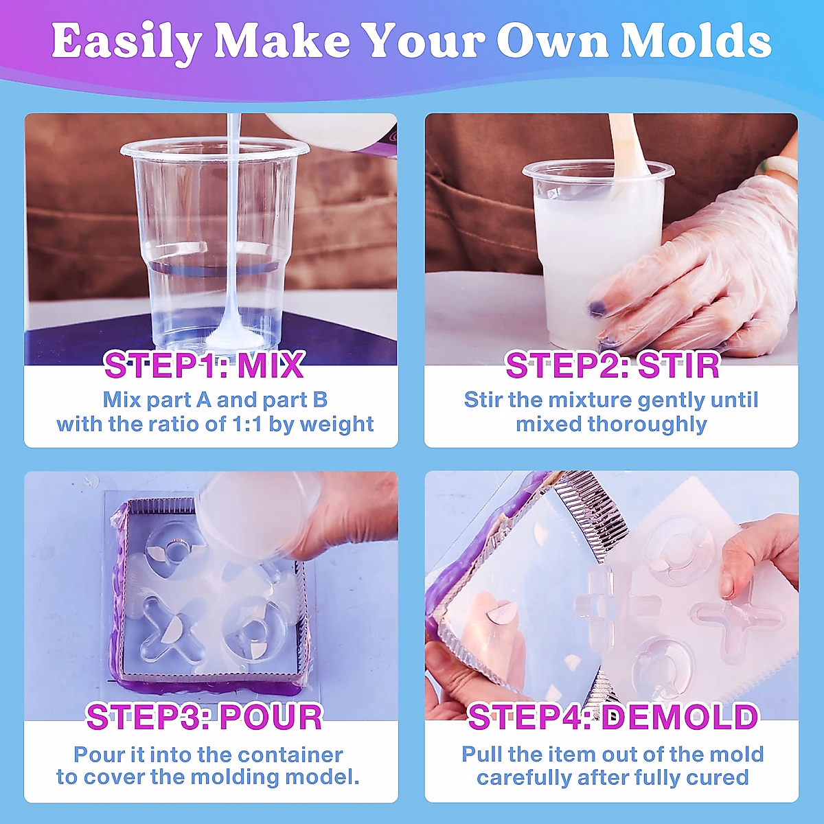 LET'S RESIN 8oz Silicone Mold Making Trial Kit, Fast Cure Mold Making Silicone Rubber, Easy Mixing, Flexible Platinum Cured Molding Silicone for Casting Resin Molds & Silicone Molds (Translucent)