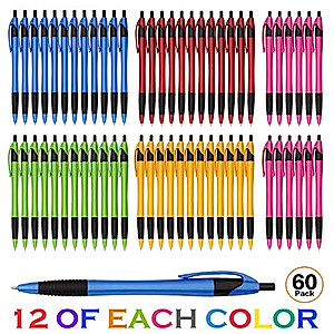 Sikao Pens Bulk Gripped Slimster Retractable Ballpoint Pen Medium Point Black ink Smooth Writing Pens for Journaling No Bleed (60Pack)