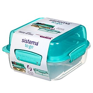 Sistema 1.24L Lunch Stack Square to Go Assorted Colours, Polypropylene, 1.24 Litre