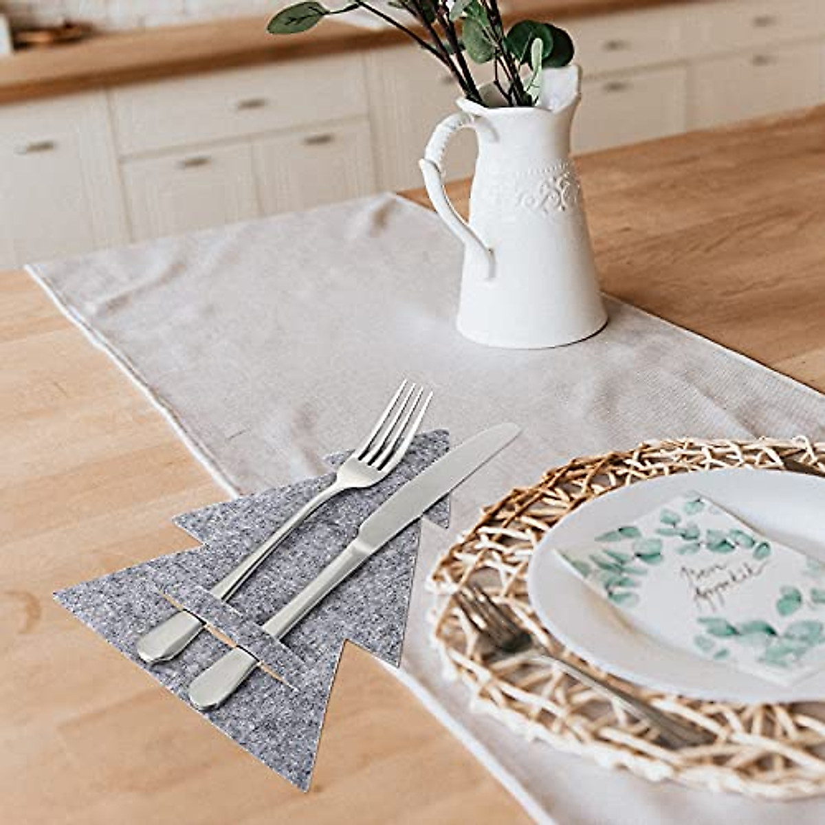 8Pcs Christmas Tree Design Cutlery Bag Home Tableware Cover Table Decor Grey Decor for Celebration Party