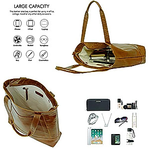 Leather Tote Bag For Women with Zipper or Magnetic Closure - Shoulder Bag Large Hobo with Multiple Pockets Top Handle Handbag