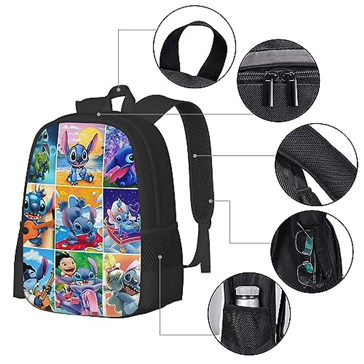 Stitch Cute Backpack Adult Laptop Bag Double Casual Daypack Cartoon Anime Character Classic Basic Lightweight Backpacks Travel Bag Gifts
