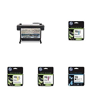 HP DesignJet T630 Large Format Wireless Plotter Printer - 36" (5HB11A), with Multipack and High-Capacity Genuine Ink Cartridges (10 Inks) - Bundle
