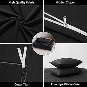 mafudoxi Twin Duvet Cover Set, Soft and Breathable Duvet Cover Twin Size, Duvet Cover Set with Zipper Closure & Corner Ties,1 Duvet Cover 68"x90" & 1 Pillow Cases, Black