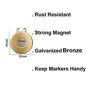 Eshan Magnetic Golf Hat Clips Ball Marker Holder (10 Pack, Bronze) for Golf Gloves Hats Bags Caps Visor Belt
