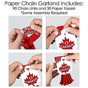 Big Dot of Happiness Canada Day - 90 Chain Links and 30 Paper Tassels Decoration Kit - Canadian Party Paper Chains Garland - 21 feet