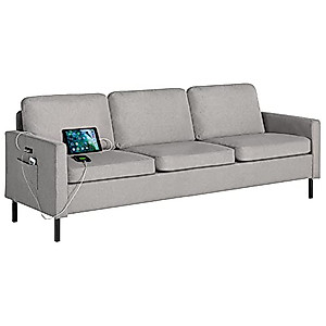 STHOUYN 72" W Sectional Sofa 3 Seat Couch, Mid Century Modern Sofa with 2 USB, Couches Sofas for Living Room Apartment Bedroom, Comfortable Small Couches for Small Spaces (Light Grey (3-Seater))