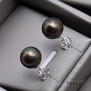 JYX Pearl Earrings 10mm Black Cultured Freshwater Pearl Studs Earrings for Women