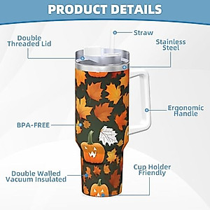 HULIBIN Happy Thanksgiving Day Pumpkin Print Double Deck Stainless Steel Travel Coffee Cup With Lid 40 Oz Ice Bully Cup