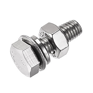 uxcell M8 x 25mm Hex Head Screws Bolts, Nuts, Flat & Lock Washers Kits, 304 Stainless Steel Fully Thread Hexagon Bolts 6 Sets