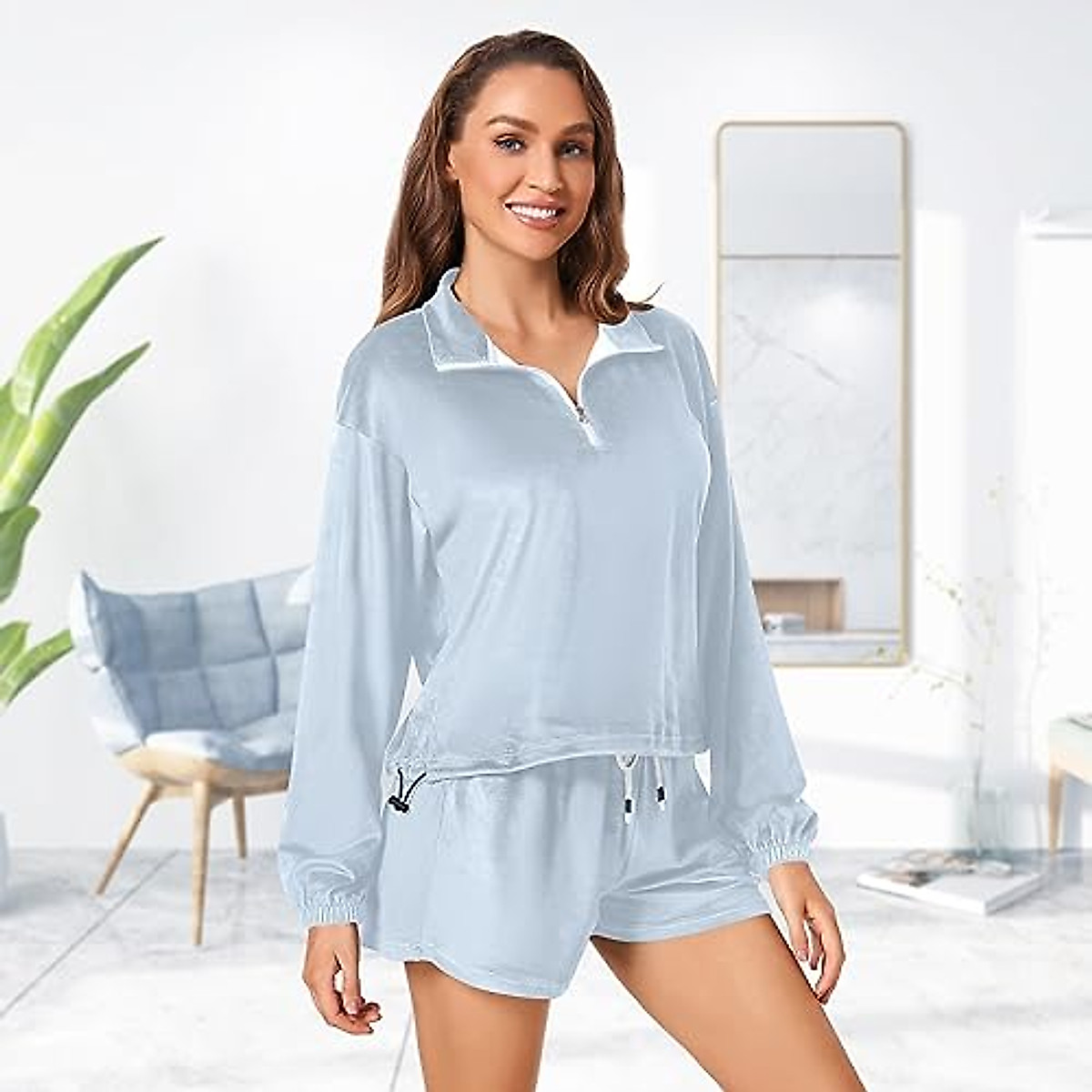 ODAWA Elegant Blue Sweat Sets Women's Oversized 2 Piece Lounge Sets Fall Outfits Casual Cozy Pajamas Tracksuit Set S-XXL