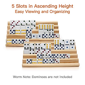 plusvivo Domino Racks Set of 2, Wooden Domino Trays Holders Organizer for Mexican Train and Other Dominoes Games 10 x 5.5 x 0.79 Inches - Dominoes NOT Included