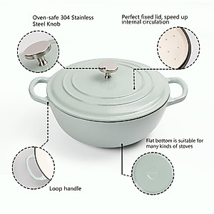 M-COOKER 4.5 Quart Dutch Oven Pot with Lid: Versatile Cast Iron Enamel Dutch Oven for Sourdough Bread Baking or Frying, Roasting, and Simmering(Green), 13.7Lx10.2Wx6H