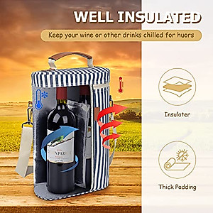 Tirrinia 2 Bottle Wine Gift Tote Carrier - Leakproof & Insulated & Padded Versatile Cooler Bag for Travel, BYOB Restaurant, Wine Tasting, Party, Great Christmas Gift for Wine Lover, Stripe