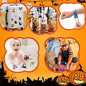 98Pcs Halloween Party Favors Set - Halloween Party Toys 12 Duck, 12 Stamps, 12 Slap Bracelets, 50 Stickers, 12 Gift Bags and Cable Ties - Halloween Themed Party Supplies for Kids