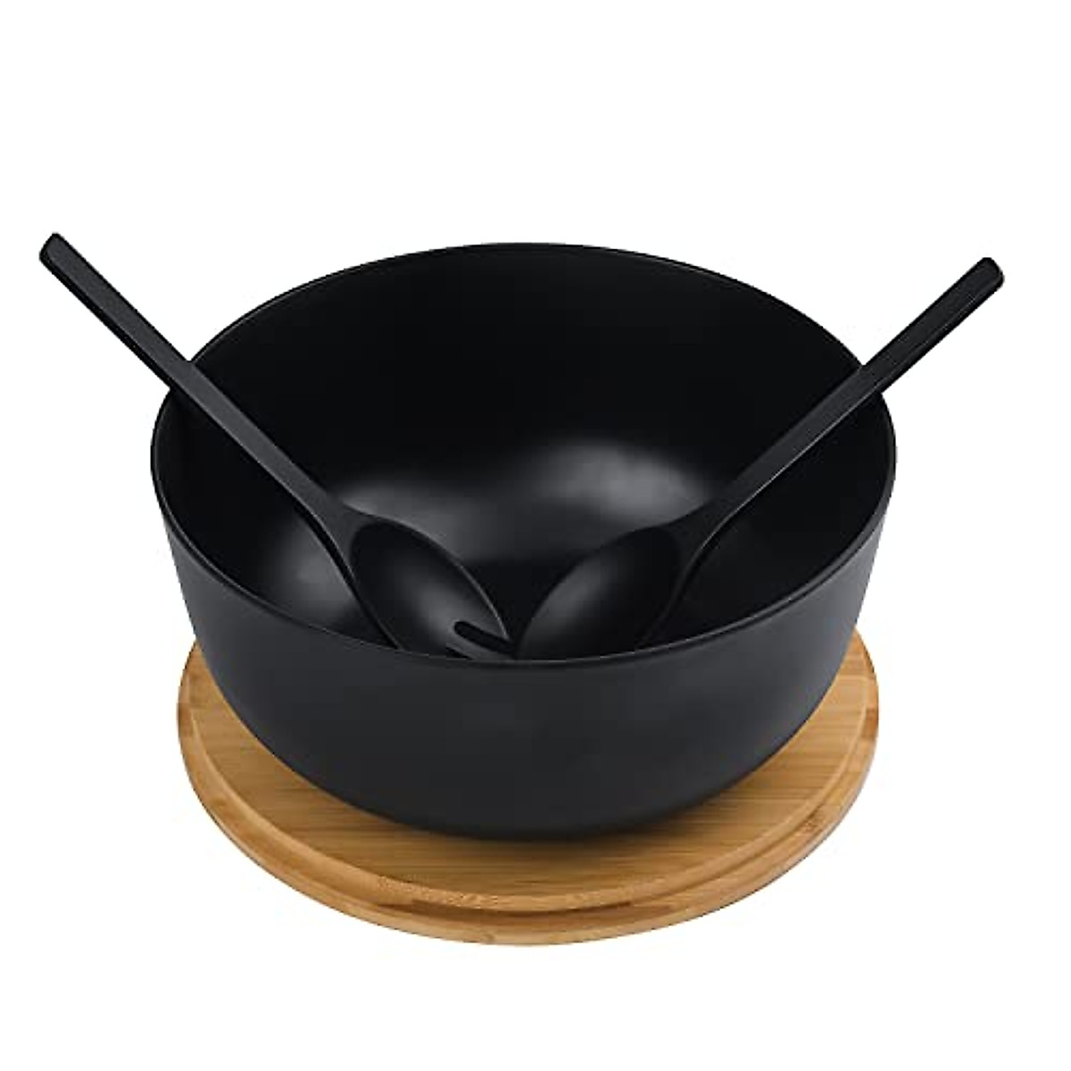 LOVYANXUE Bamboo Fiber Salad Bowl with Servers Set Large 9.8inches Nature Bamboo Mixing Bowl with Servers with Lid Spoon and Fork for Fruits ,Salads and Vegetables (Black, 10inch)