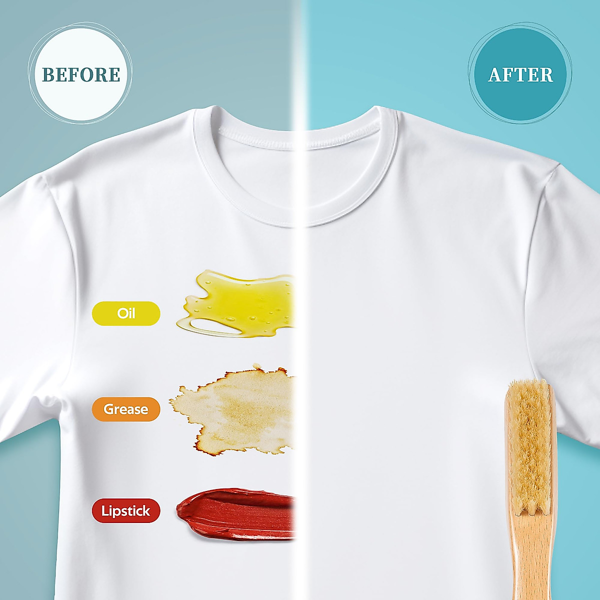 BFWood Laundry Stain Brush, Natural Soft Boar Bristles, Removes Tough Stains from Delicate Fabrics Like Knits, Cotton, and Linens, Gentle on Fabrics, No Damage