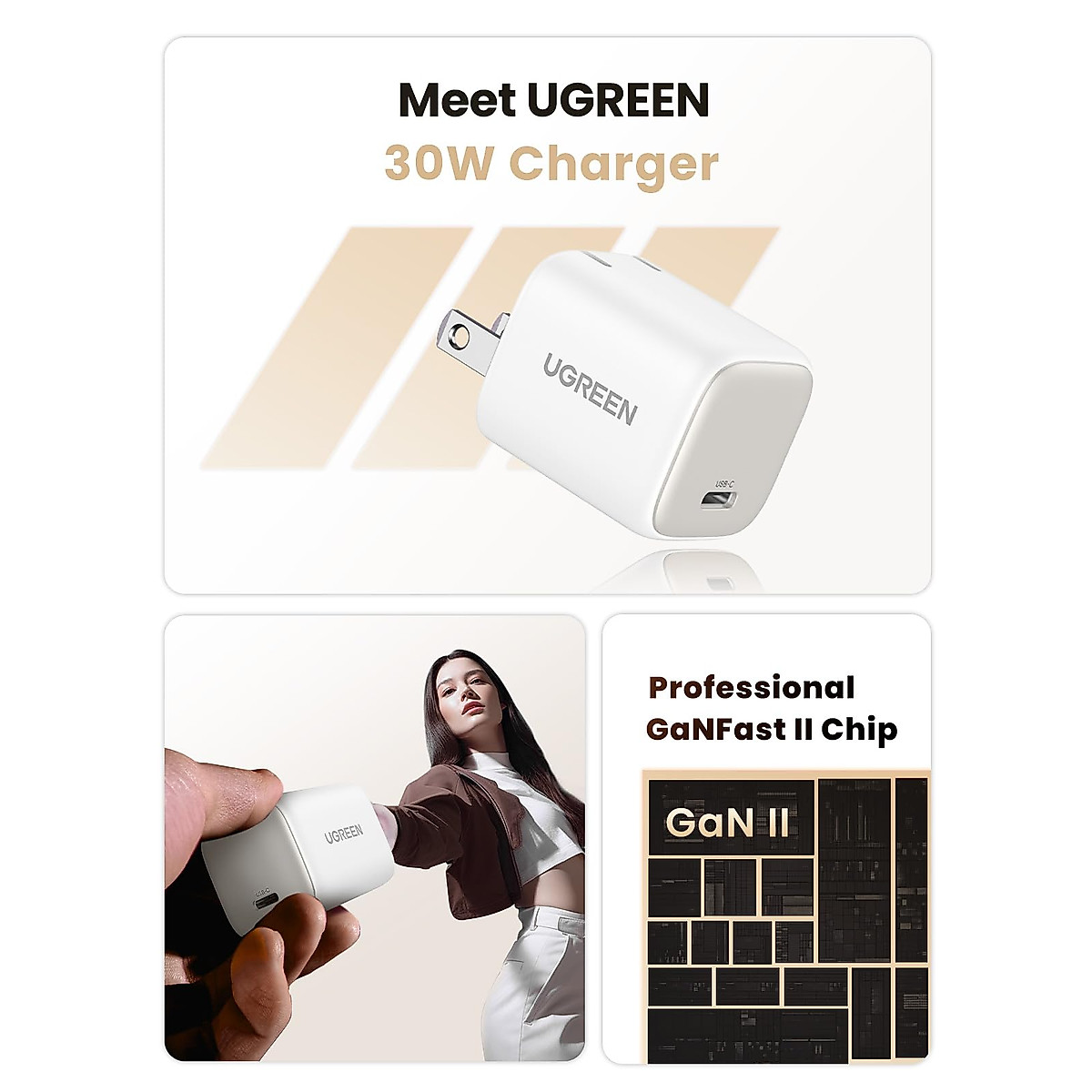 UGREEN 30W USB C Charger, Nexode Foldable GaN PPS Compact Fast Wall Charger Block, USB-C Power Adapter for iPhone 15 Pro Max/14/13, Galaxy S23 Ultra, Google Pixel 7, MacBook Air, iPad Pro (White)