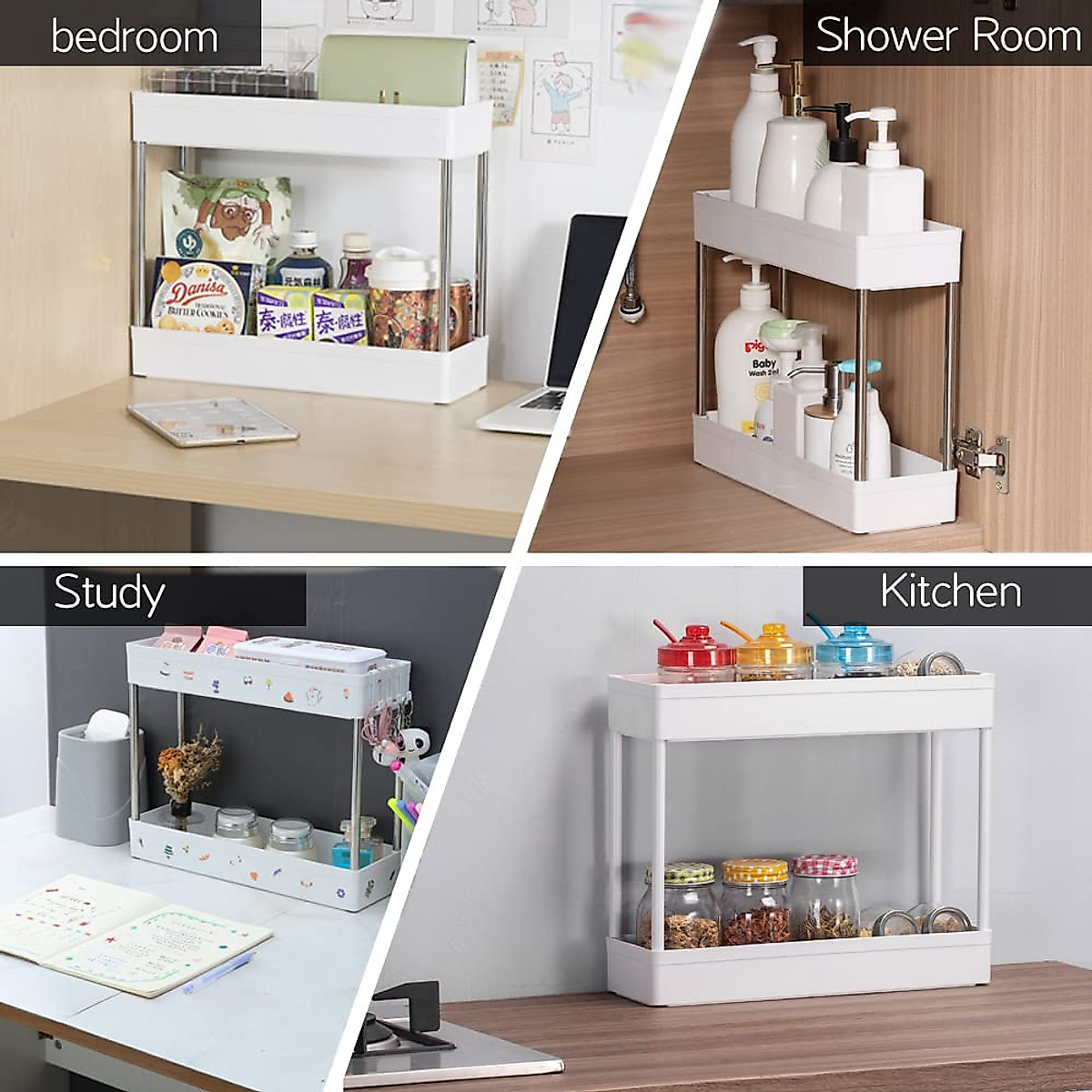 Under Sink Organizers and Storage, 2 Tier Under Sink Organizer Rack Under Sink Storage for Kitchen Bathroom Countertop And Cabinet-1 Pack(White)