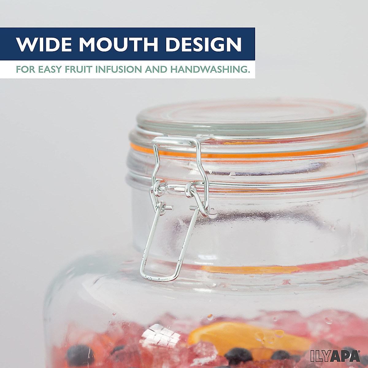 Ilyapa 2 Gallon Glass Beverage Dispenser - Wide Mouth Mason Jar Drink Dispenser - 100% Leak Proof with Glass Flip Top Lid, Dispenser for Parties, Weddings, Lemonade, Cold Water