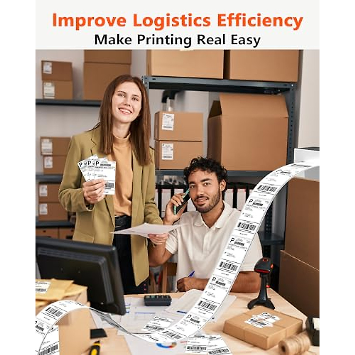 Phomemo 4x6 Thermal Direct Shipping Label, 4''x 6'' Fan-Fold Labels, Compatible with Rollo, MUNBYN, Zebra, Fargo Label Printer, 1 Pack of 500 Labels