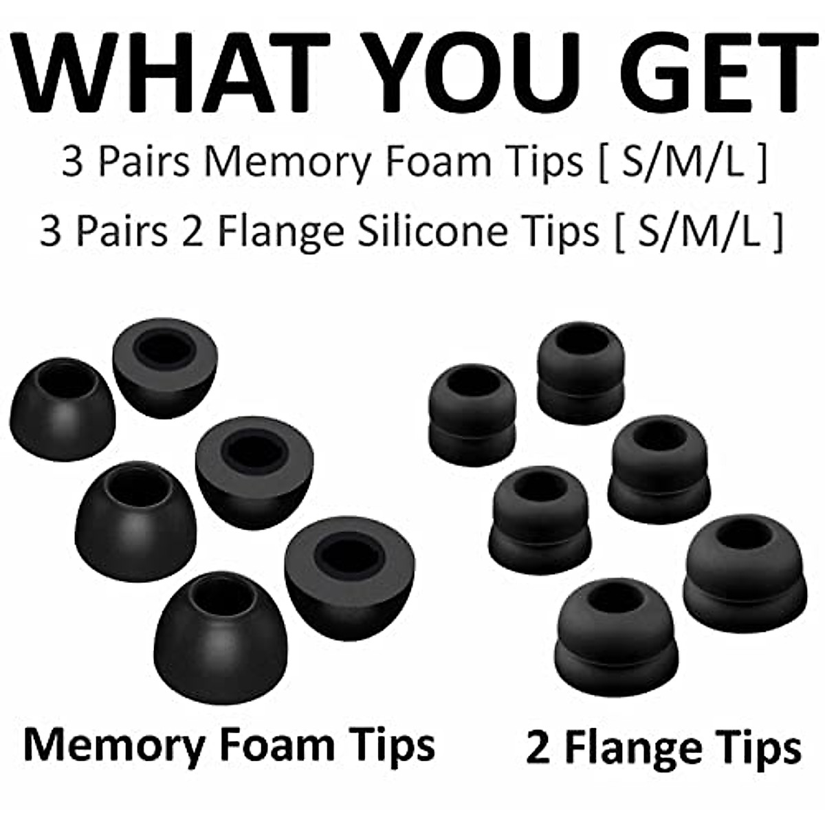 A-Focus Galaxy Buds 2 Pro Ear Tips【Double Flange & Memory Foam Tips】, L/M/S Replacement Noise Canceling Earbuds Wings Compatible with Beats Studio Buds/Fit Pro, 214523 [6 Pairs] Black