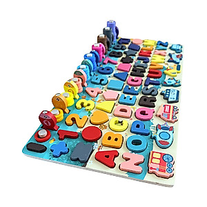 Wooden Learning Puzzle Montessori Toys Shapes and Colors Sorter or Toddlers Education Math Stacking Block Learning Wood Counting Game for Preschool