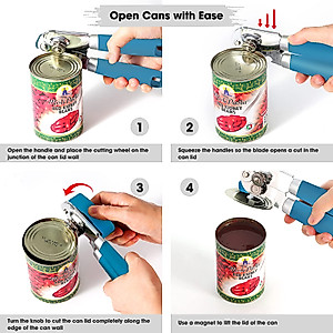 Can Opener Manual, Can Opener with Magnet, Hand Can Opener with Sharp Blade Smooth Edge, Handheld Can Openers with Big Effort-Saving Knob, Can Opener with Multifunctional Bottles Opener, Aqua