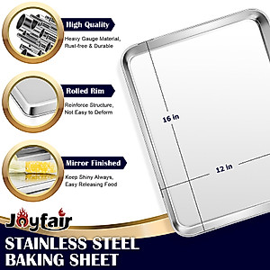 4Pcs Baking Sheet Pan with Rack Set, Joyfair Stainless Steel Oven Rectangular Pans Tray & Cooling Racks for Cookie/Jelly Roll/Bacon, Commercial Metal & Rust-free, Dishwasher Safe (16 Inch)