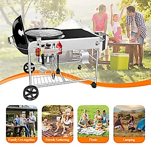 GRILL FORCE Grill Table for Weber 18" & 22" Original Kettle,Kettle Grill Cart,Outdoor Prep Table for Weber Original Kettle,Jumbo Joe,Master-Touch Charcoal Grill,Performer Charcoal Grill Accessories