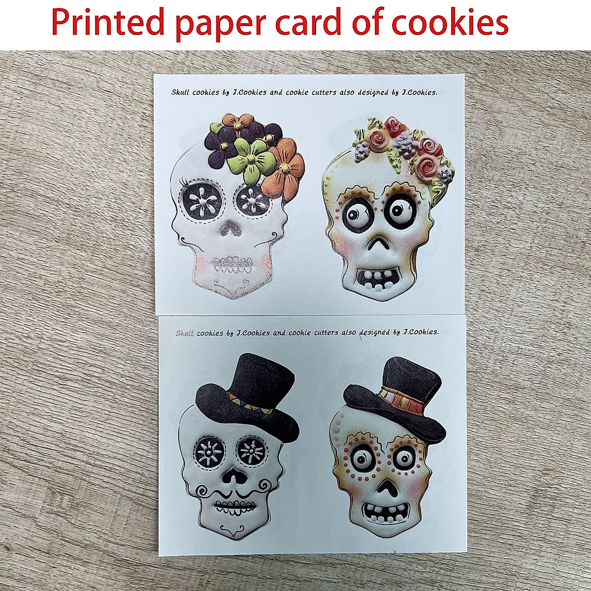 LILIAO Halloween Skull Cookie Cutter Set - 2 Piece - Skull with Hat and Flowers Fondant Biscuit Cutters - Stainless Steel