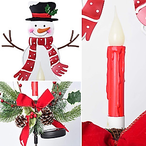 Doingart 2 Pack Solar Christmas Light Outdoor Decoration Clearance, LED Candle, Snowman Christmas Light with Faux Pine Cones, Foliage Accents Garden Decorative Stake