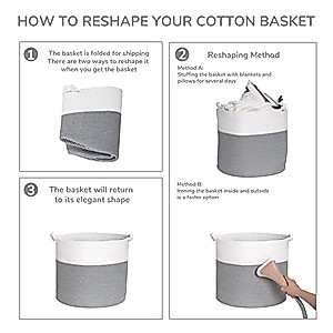 Goodpick Cotton Rope Basket with Handle for Baby Laundry Basket Toy Storage Blanket Storage Nursery Basket Soft Storage Bins-Woven Basket, 15'' × 15'' × 14.2''