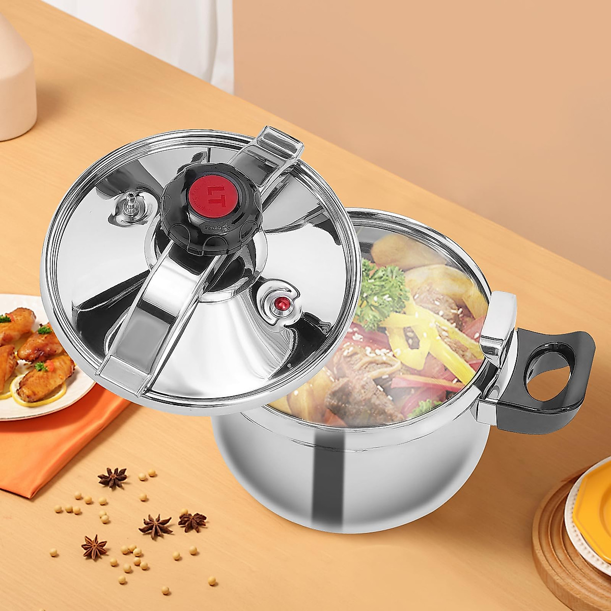 7L/6.35 Qt Pressure Pot, Pressure Cooker, 201 Stainless Steel Pressure Pot, Suitable for Open Fire, Induction Stove, Electric Stove, and Gas Stove