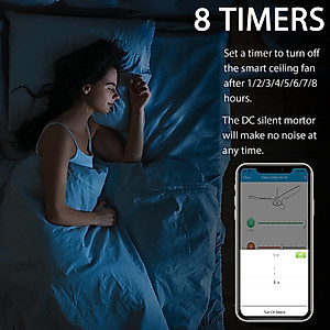 52“ Smart Ceiling Fan With Light, Low Profile With 10 Speeds, Silent DC Motor, Farmhouse Ceiling Fan Compatible with Alexa, Siri, Google & Smart App, Black & Walnut,Indoor & Outdoor