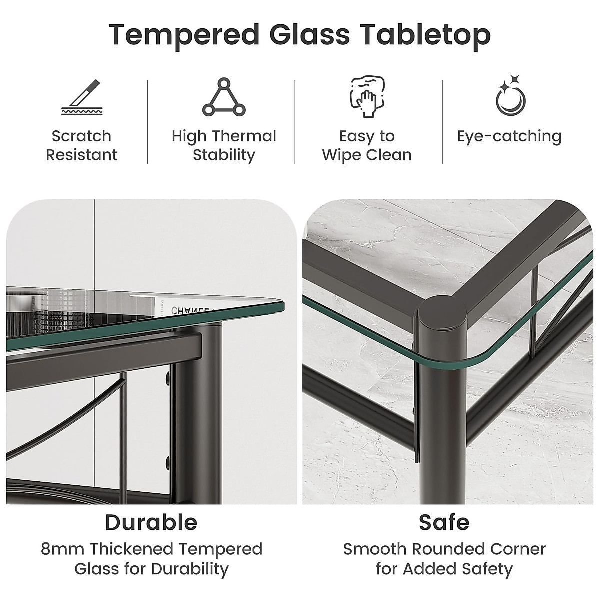 NAFORT 5-Piece Dining Table Set for 4, Modern 3/8’’ Tempered Glass Kitchen Room Table with 4 Upholstered Dining Chairs, Space-Saving Dinette Tables with Metal Frame for Apartment, Office