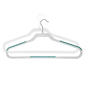 SEDLAV Plastic Hangers, White & Teal, Non-Slip Rubber Hanger, Space Saving Hangers, Durable and Slim Hangers. Plastic Hangers for Clothes: Dress, Pants, Coat, Shirts, Thin Strap Shirts (50)