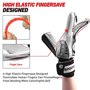 Sportout Goalie Gloves, Goalkeeper Gloves with Fingersave, Soccer Gloves, Breathable Soccer Goalie Gloves, 4mm Latex, for Kids Youth and Adult (9, Black)