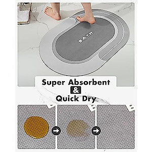 MontVoo-Bathroom Rug Mat-Bath Mat Rug for Bathroom Non Slip Absorbent No Stains Quick Dry Bathroom Floor Mat Washable-Thin Bathroom Rugs Fit Under Door-Rubber Bathmat Shower Rug-17"x27" Gray