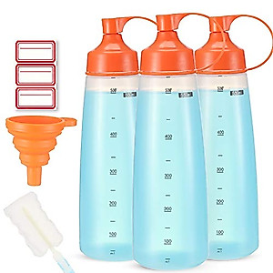 Condiment Squeeze Bottle Wide Mouth, Ondiomn 3 Pack 550ml Empty Reusable Squeeze Bottles for Honey,Batter,Catsup,Onion,Resin,Baking,Expoxy,Relish, BPA Free-Food Grade