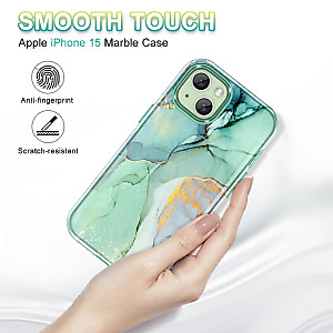 Btscase for iPhone 15 Case 6.1 inch (2023), Marble Pattern 3 in 1 Heavy Duty Shockproof Full Body Hard PC+Soft Silicone Drop Protective Women Girls Cover for iPhone 15, Green