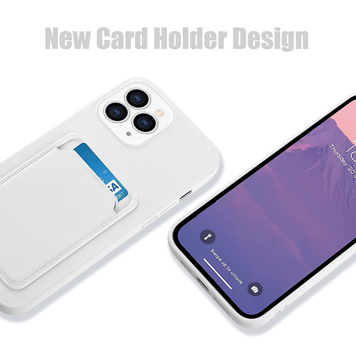 MZELQ Compatible with iPhone 13 Pro Max Case TPU Card Holder Wallet Cover,Camera Protection + Screen Protector Soft Card Slot Phone Case -White